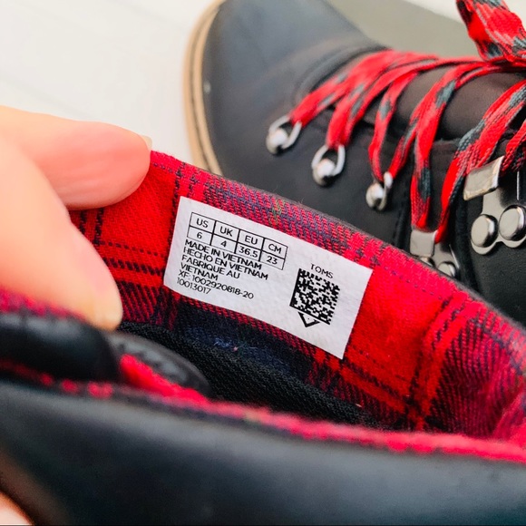 Toms | Shoes | Toms Chunky Leather Boots Plaid Lace Up Red Bottom ...